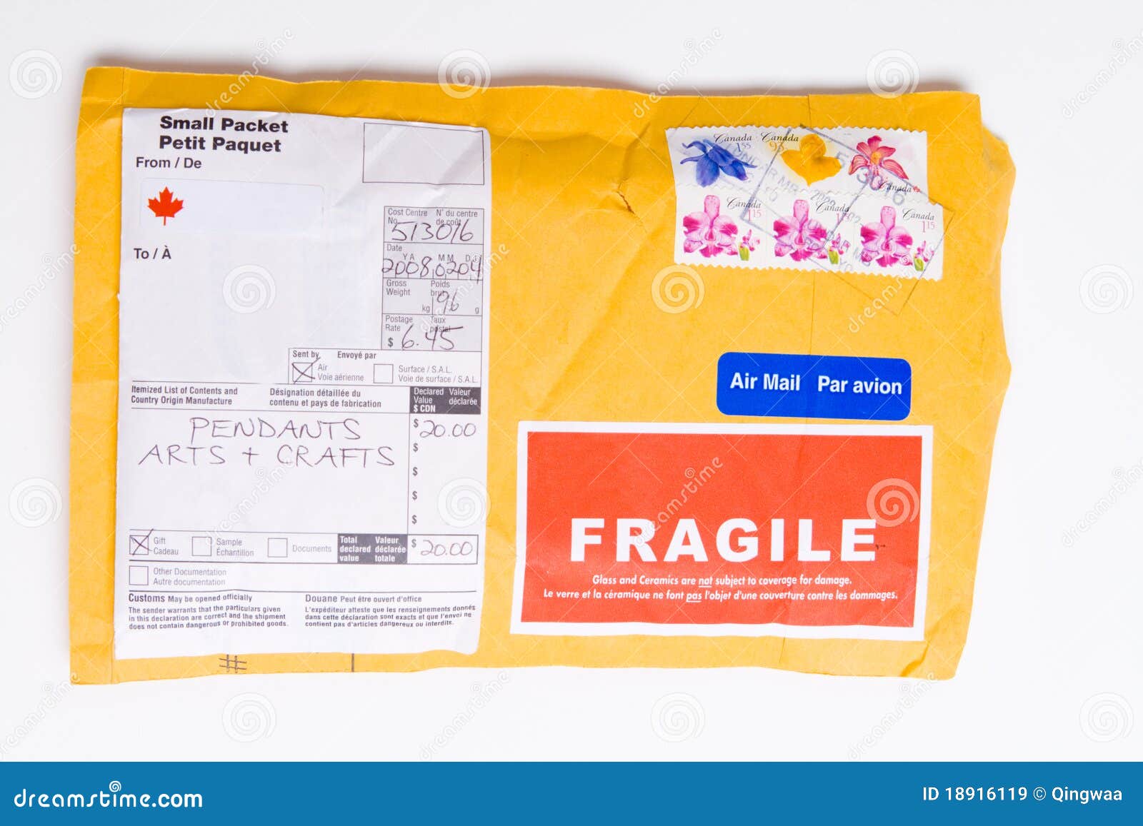 Fragile Canadian Airmail Mailer Package Customs Editorial Stock Image ...
