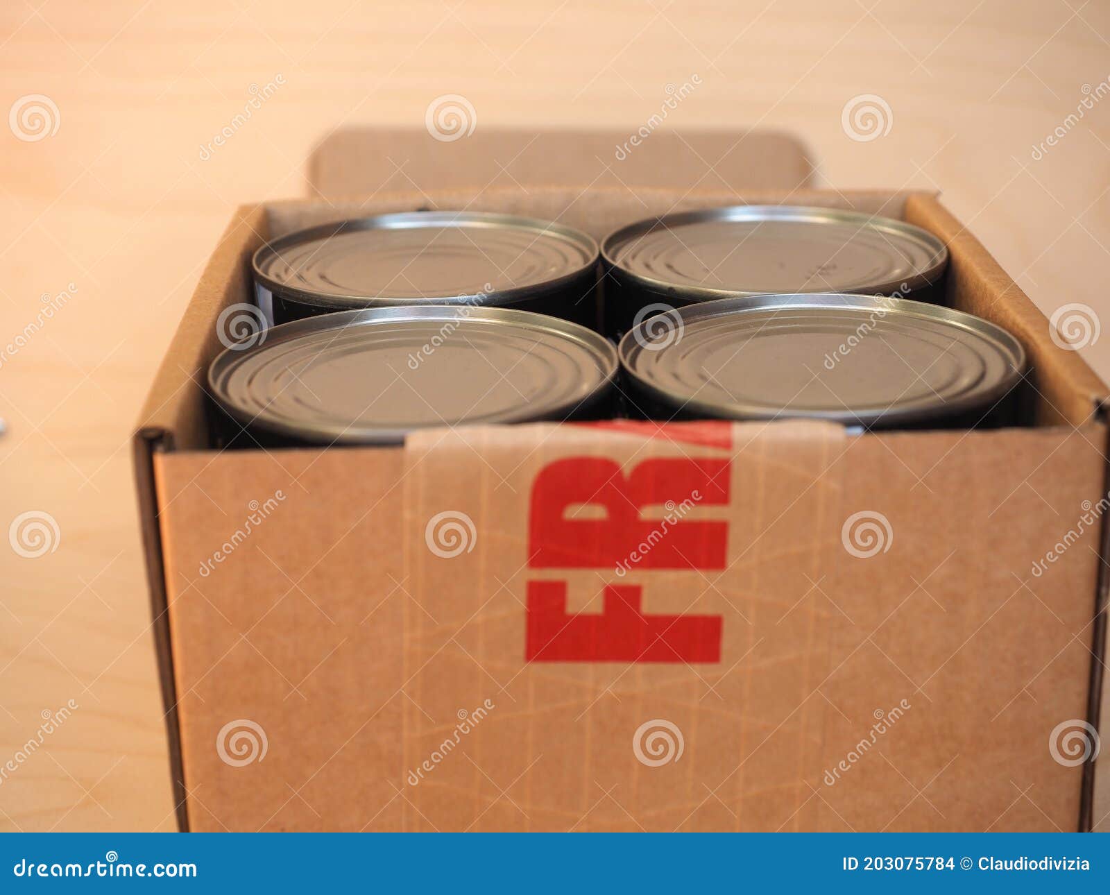 Fragile Cardboard Box with Tin Cans Stock Photo - Image of fragile ...