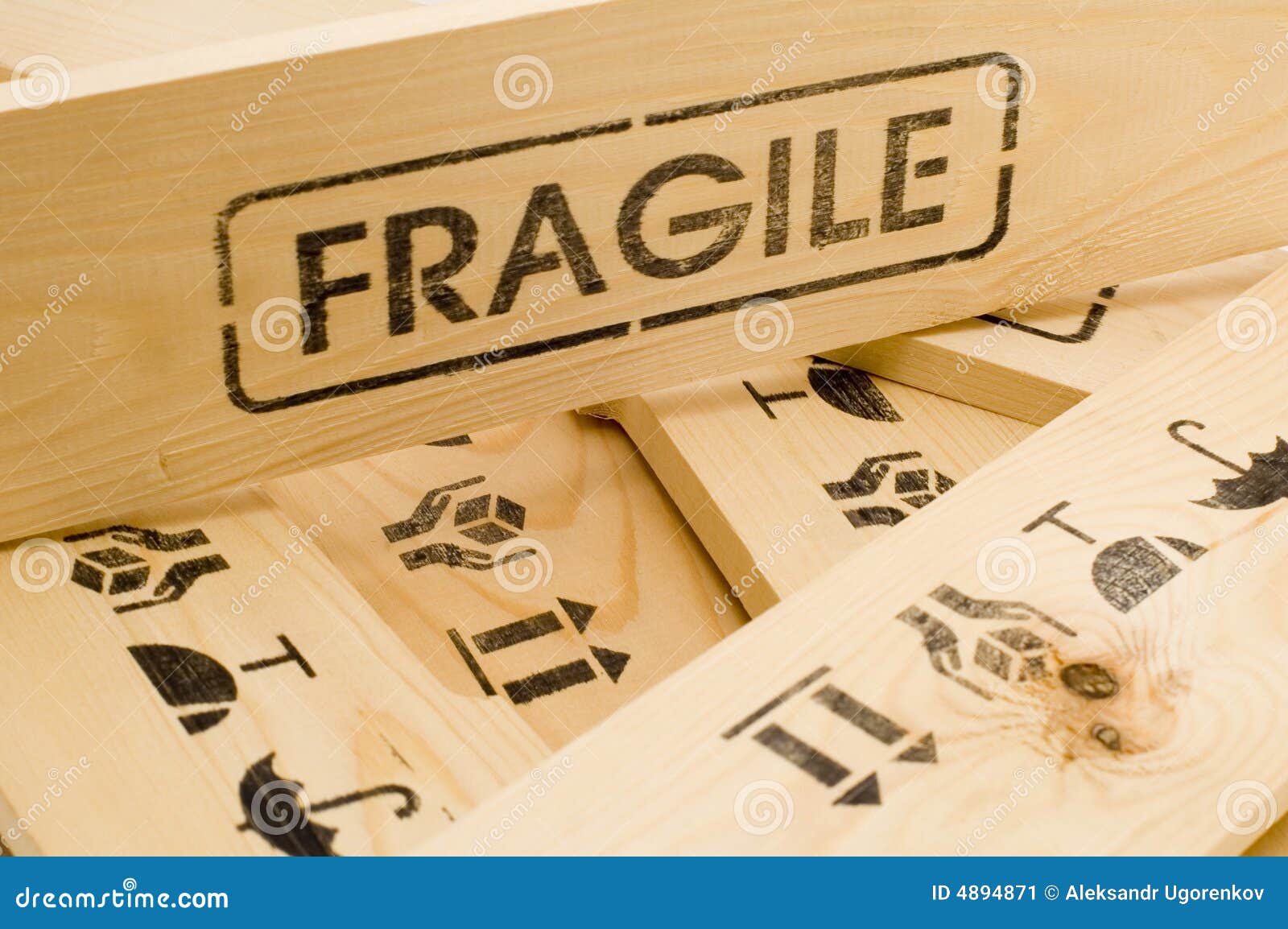 Fragile sign on wood box stock image. Image of move, texture - 4894871