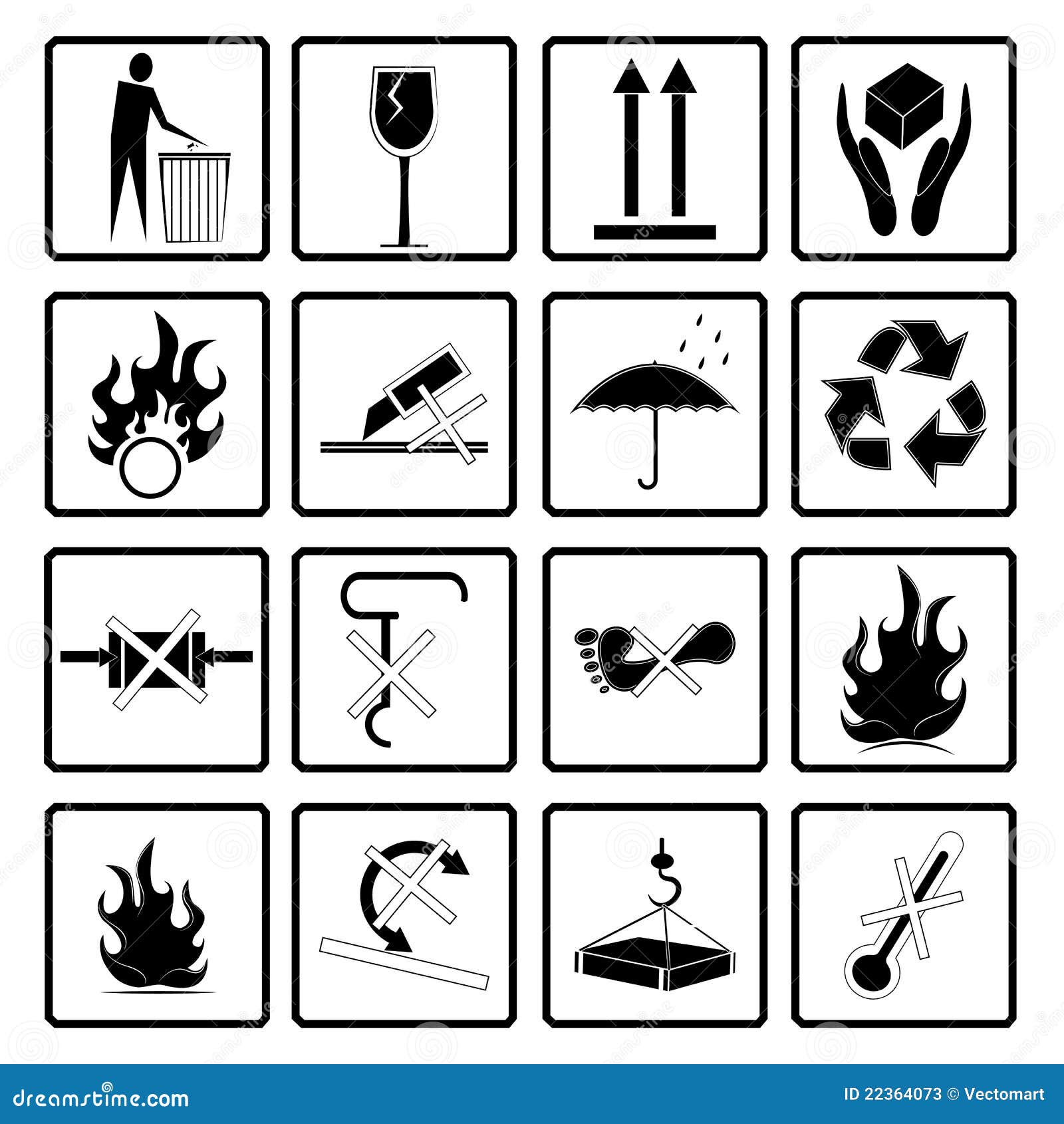 Fragile Symbol On Cardboard. Set Of Fragile Icons On Cardboard ...