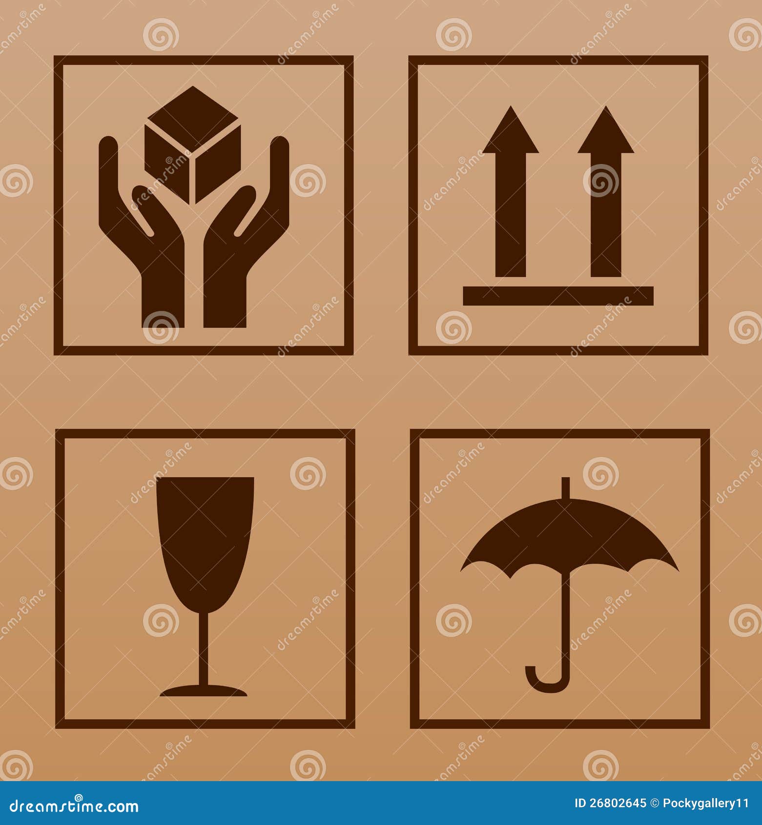 Fragile Symbol On Cardboard. Set Of Fragile Icons On Cardboard ...