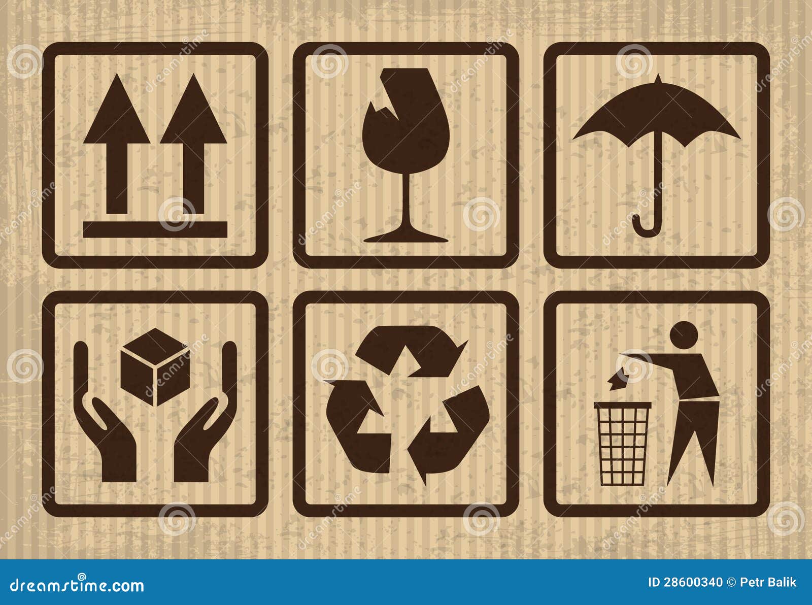 Fragile Symbol On Cardboard. Set Of Fragile Icons On Cardboard ...
