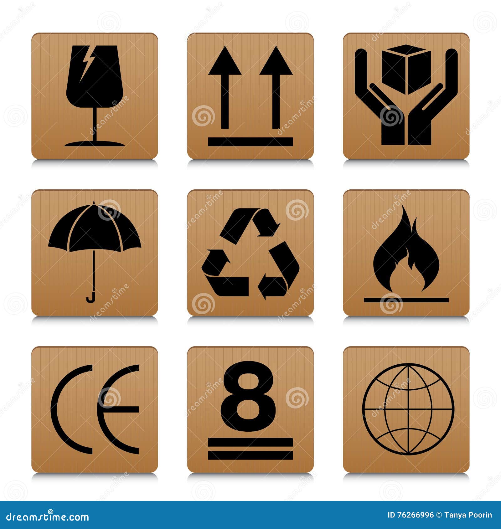 Fragile Symbol White Icons On Edged Square Buttons Cartoon Vector ...