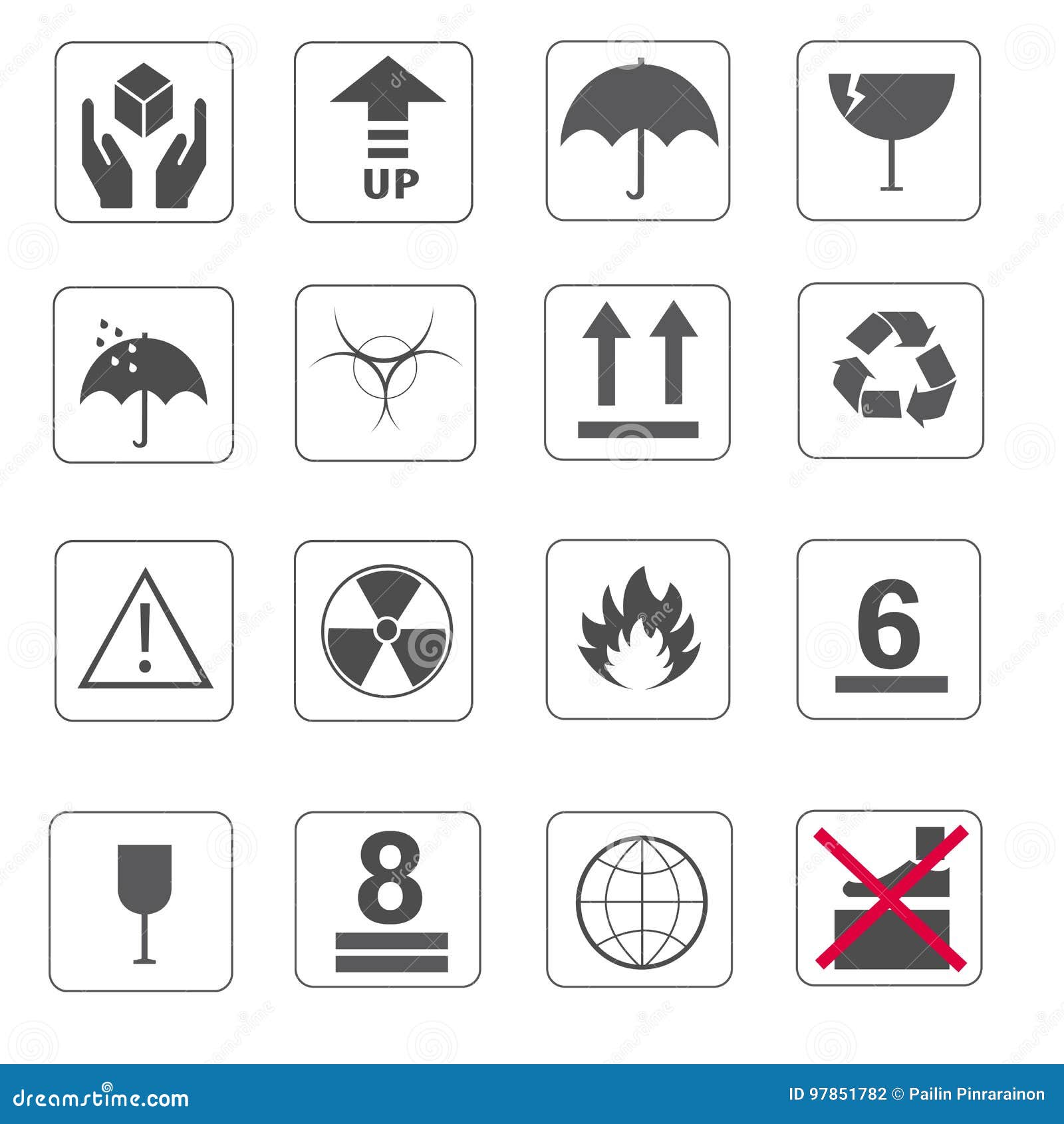 Fragile Symbol and Symbol of Packing Box Icons Set Stock Illustration ...