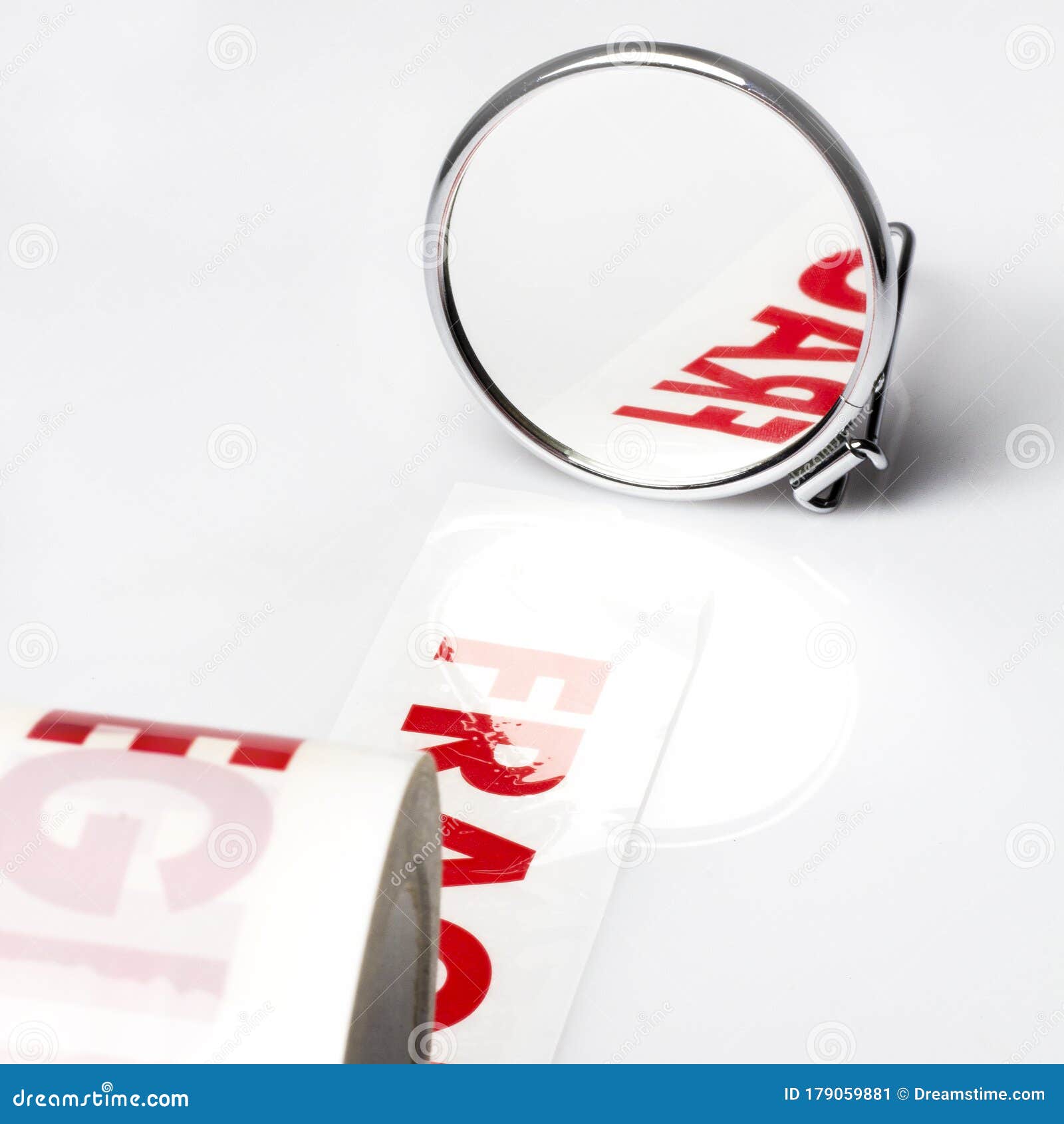Fragile Tape Roll Reflected in a Mirror Stock Image - Image of pink ...
