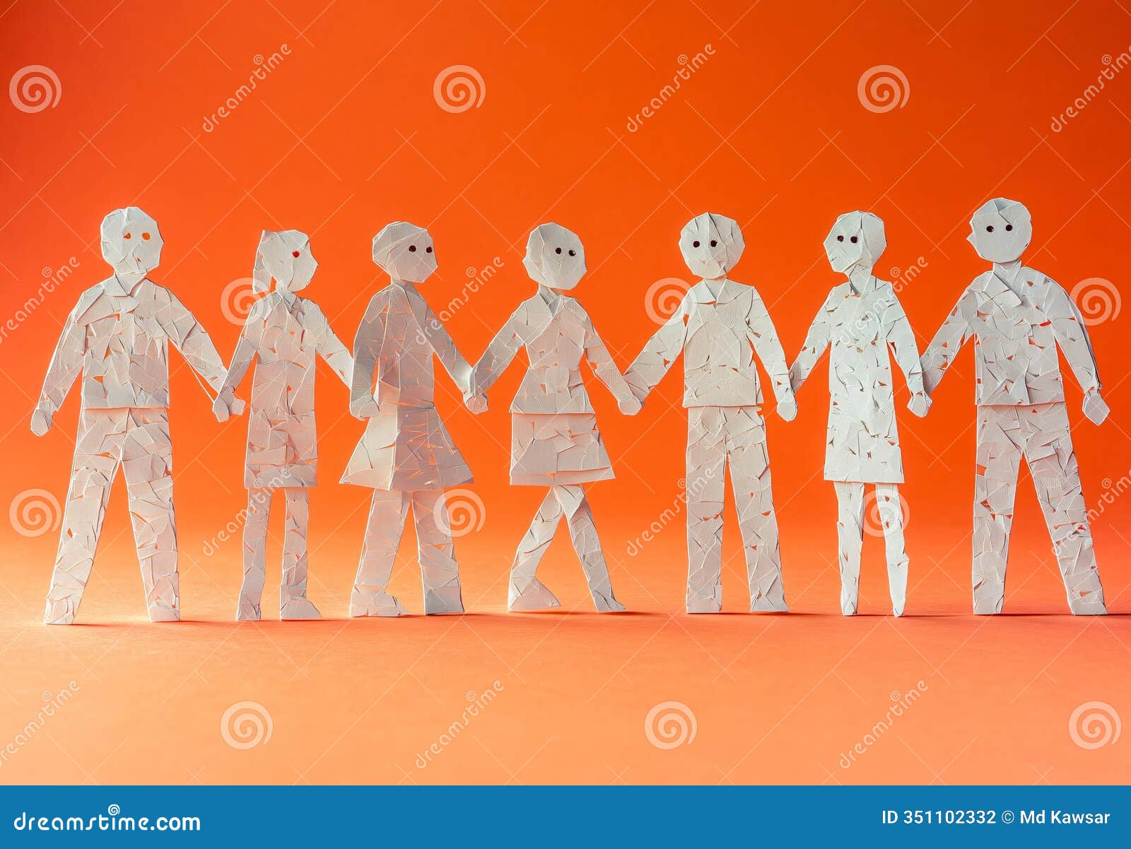Fragile Unity- Paper People Holding Hands in a Row High Quality Image ...