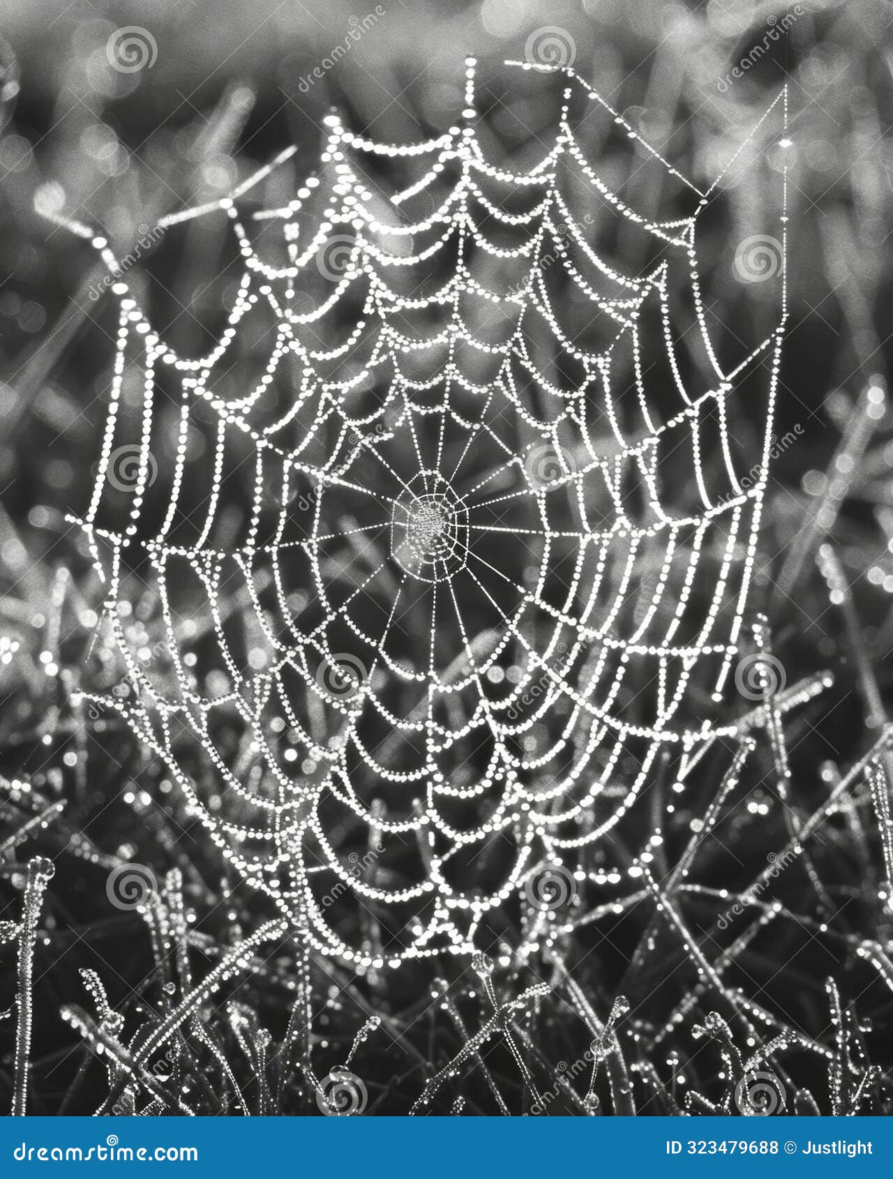A Fragile Webbed Maze Sparkling in the Sunlight Adorned with Dew Drops ...