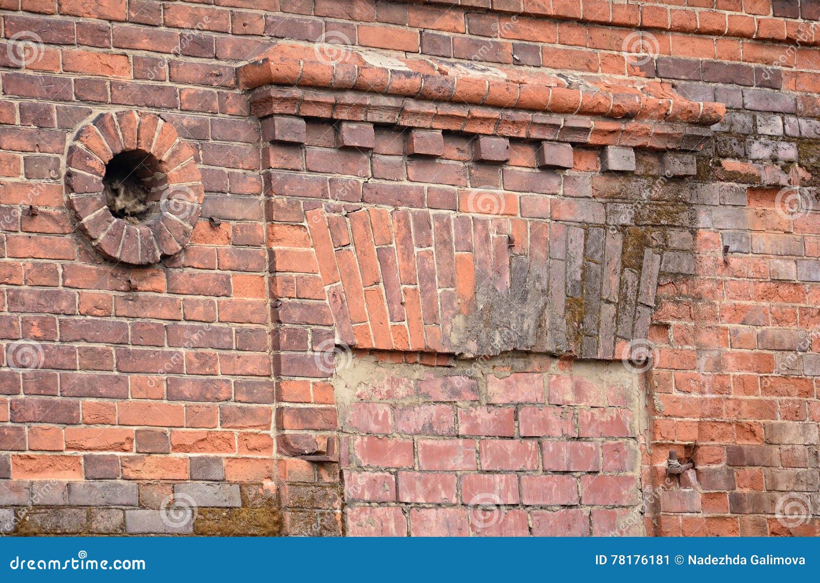 Fragment of Ancient Brick Wall. Stock Image - Image of round, square ...