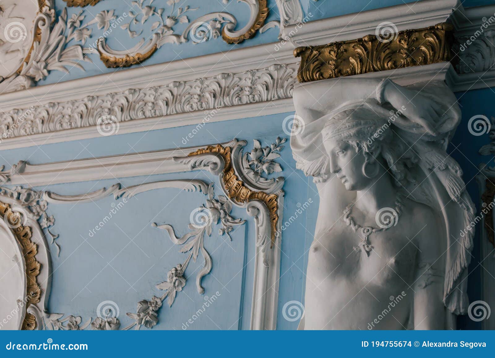 Fragment of Ancient Decorated Palace Wall in Classicism Style, Interior ...
