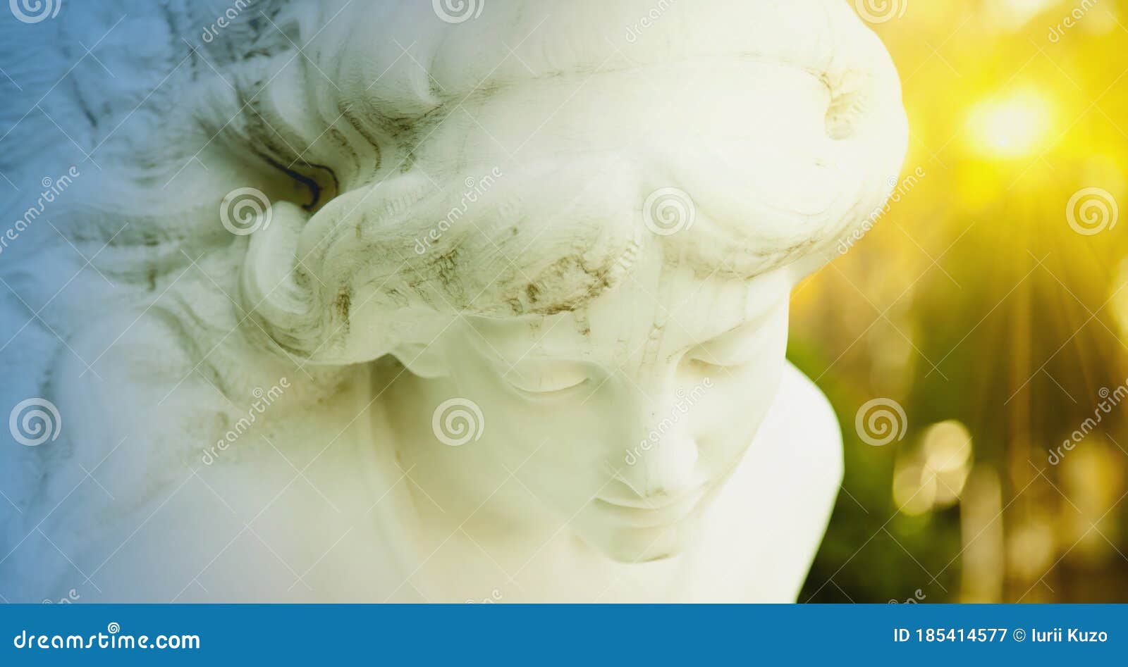 Fragment of Ancient Stone Statue of Beautiful White Guardian Angel in ...