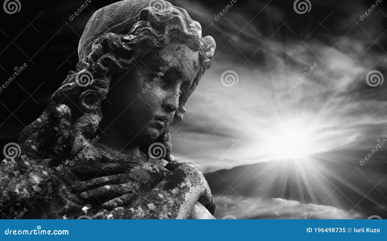 Fragment of Ancient Stone Statue of Guardian Angel in Sun Rays Stock ...