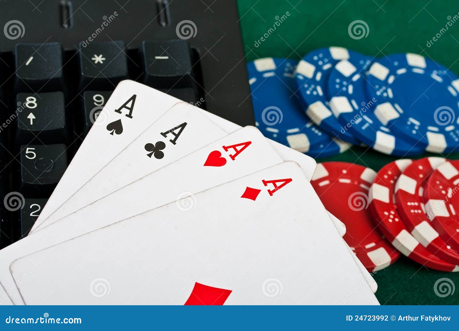 Fragment of Black Keyboard with Chips and Cards. Stock Photo - Image of ...