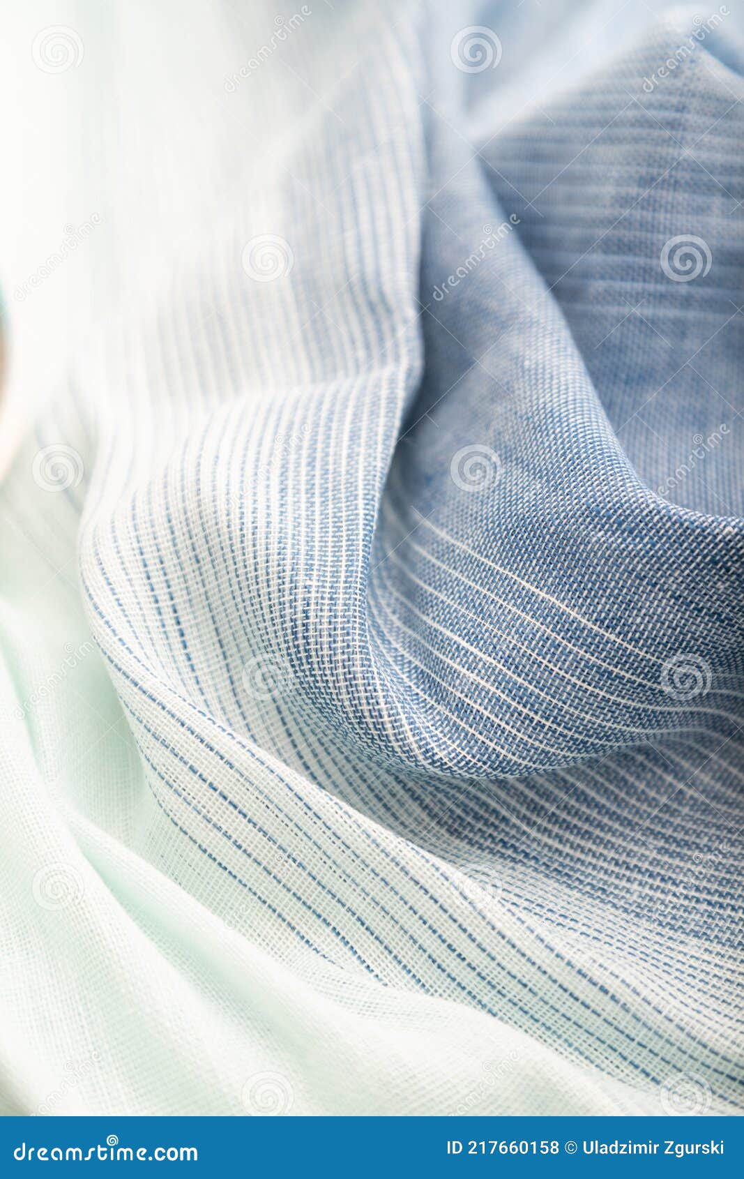 Fragment of Blue and White Linen Tissue. Side View, Textile Background ...