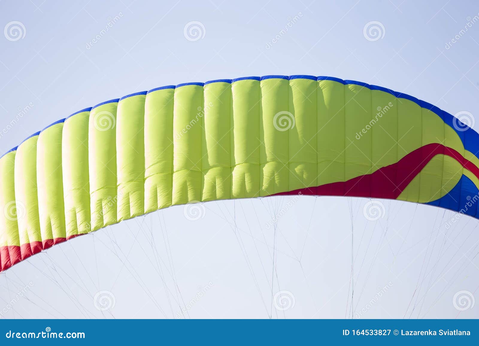 Fragment of a Bright Green Multicolored Paraglider. Stock Image - Image ...