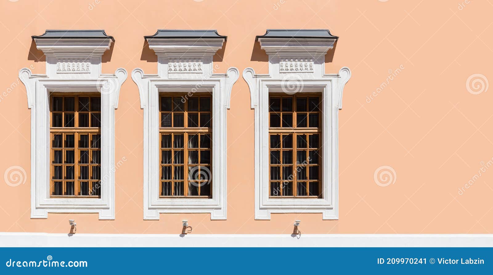 The Facade of the Building with Three Windows Stock Image - Image of ...