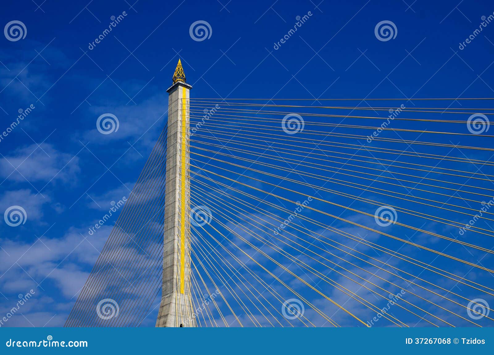 Fragment of a Cable Stayed Bridge on Blue the Sky Background. Stock ...