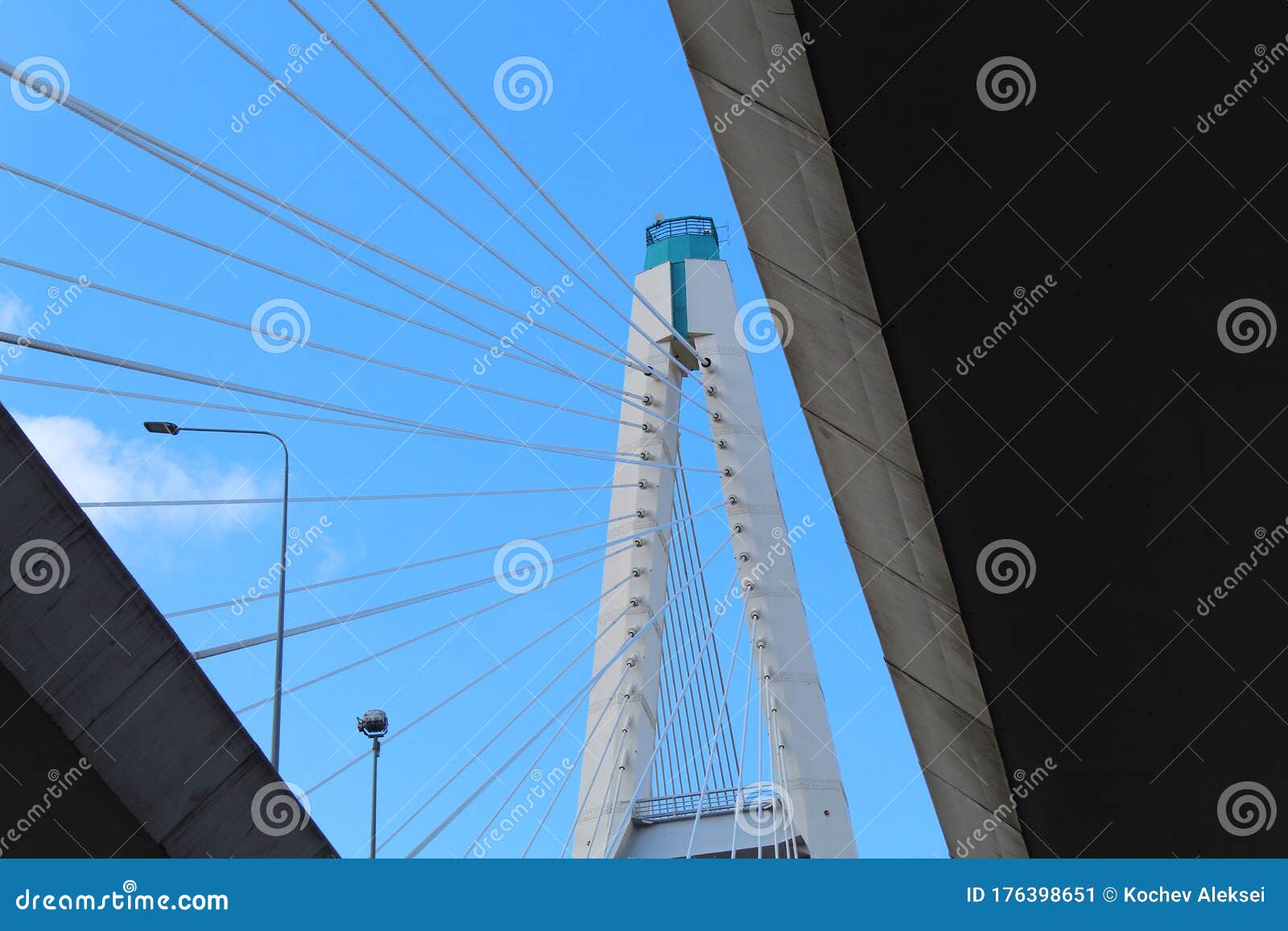 A Fragment of the Cable-stayed Bridge. Steel Masts and Cables Holding ...
