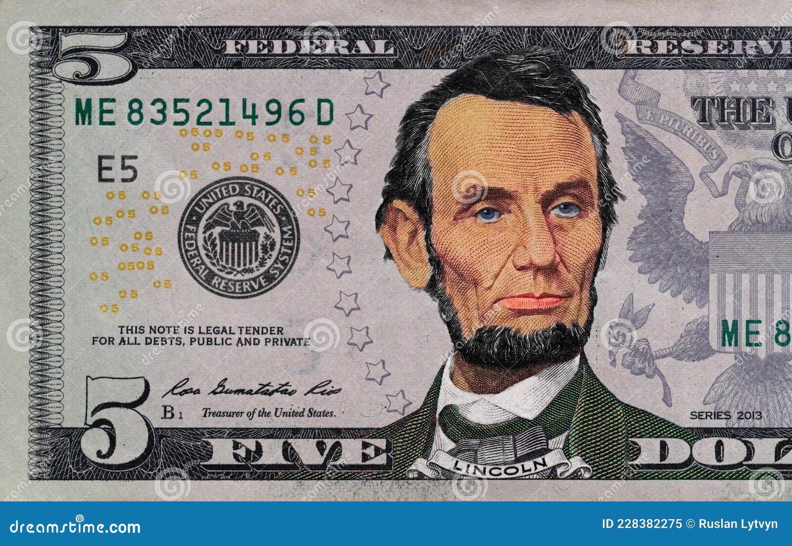 Fragment of Colorized 5 Dollar Bill Stock Image - Image of banking ...