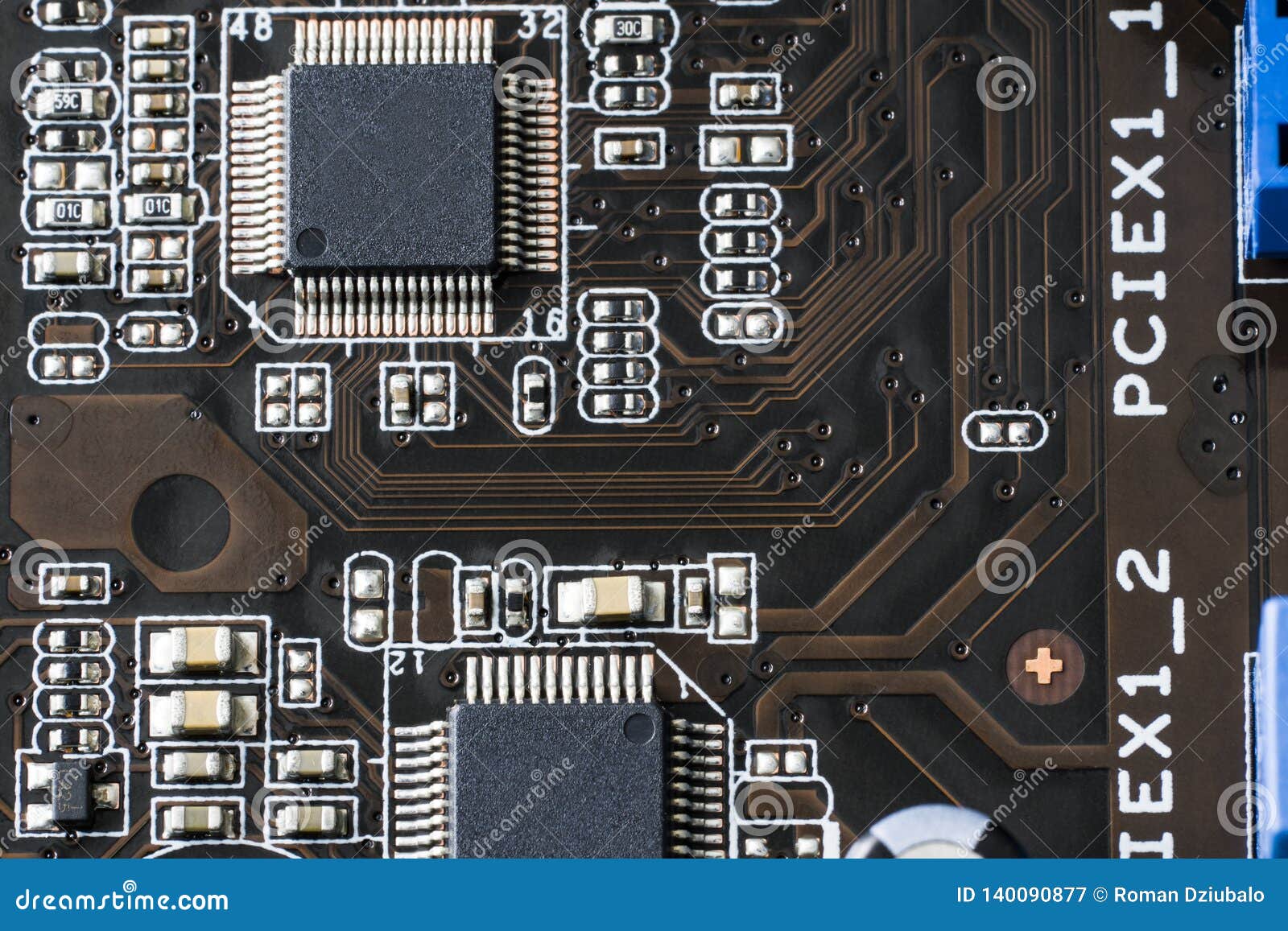 A Fragment of a Computer Board. the View from the Top. Close Up. Close ...