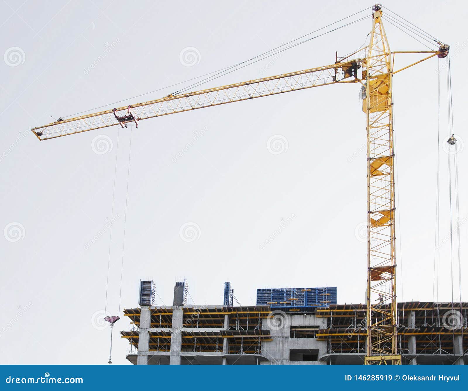 Construction Work and High Rise Crane Building Stock Image - Image of ...