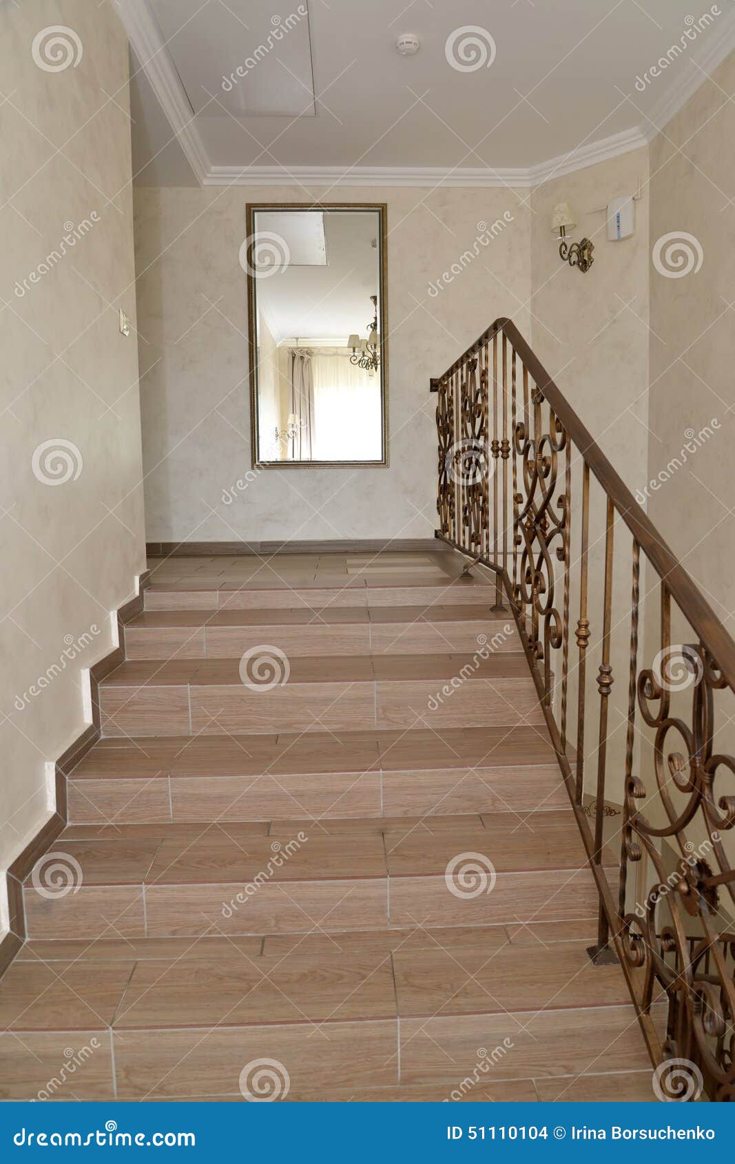 Fragment of a Corridor of Hotel with a Ladder and a Big Mirror O Stock ...