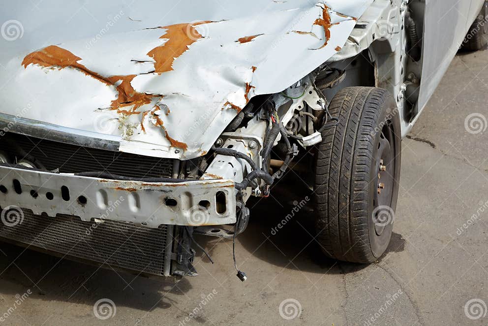 Fragment of the Crashed Car with Rusty Hood Stock Image - Image of ...