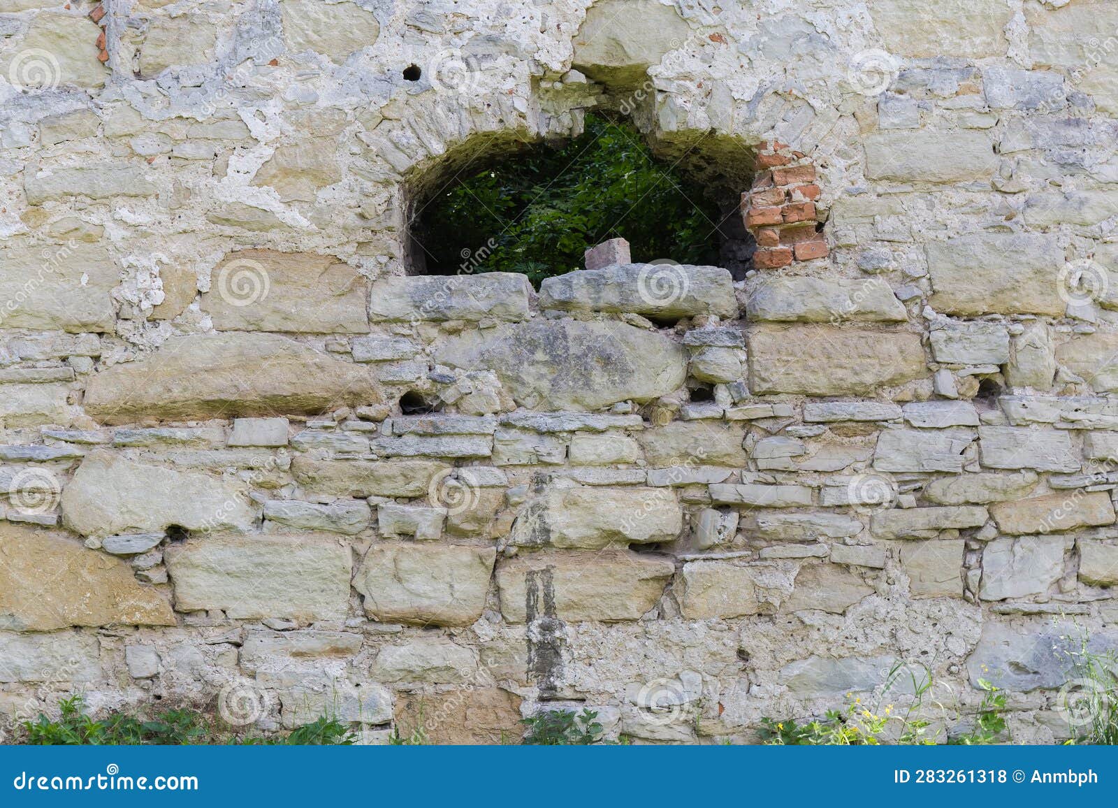 Fragment of Defense Stone Wall of Mediaeval Castle with Hole Stock ...