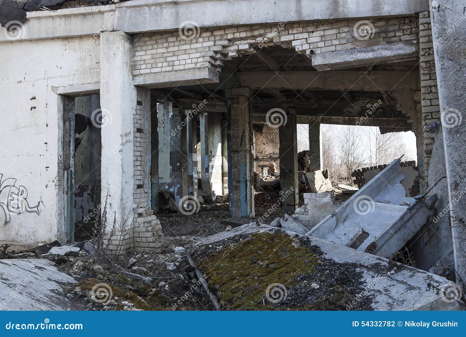 A Fragment of the Destroyed Brick Building Stock Photo - Image of door ...