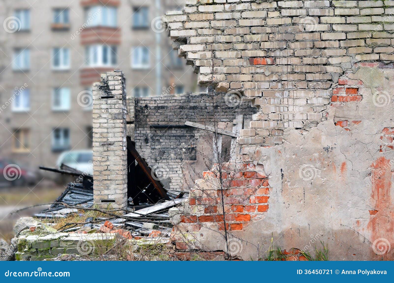 Fragment of the Destroyed Wall Stock Image - Image of building, moss ...