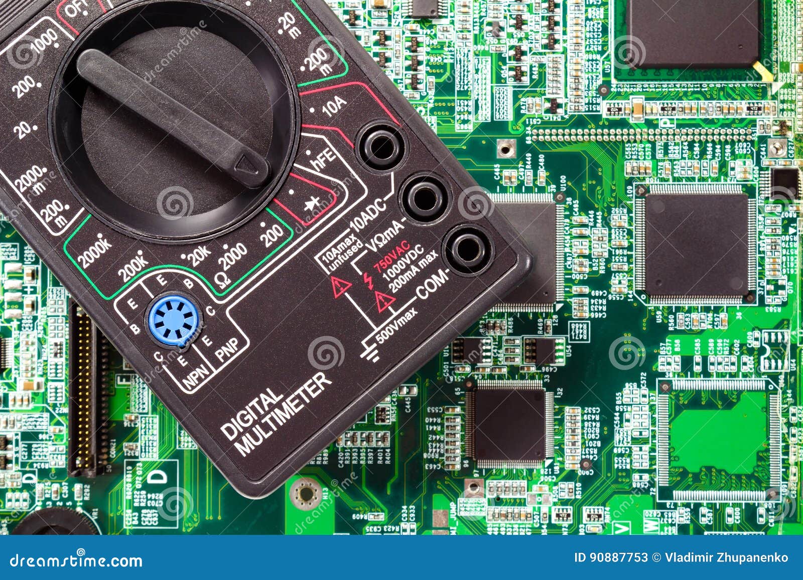 Fragment of a Digital Multimeter Closeup on a Printed Circuit Board ...