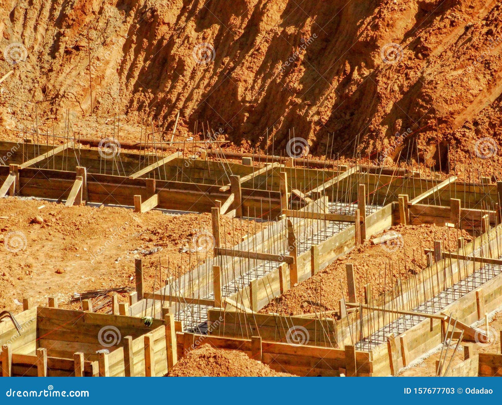 Fragment of the Foundation in a Deep Sandy Pit. Stock Image - Image of ...