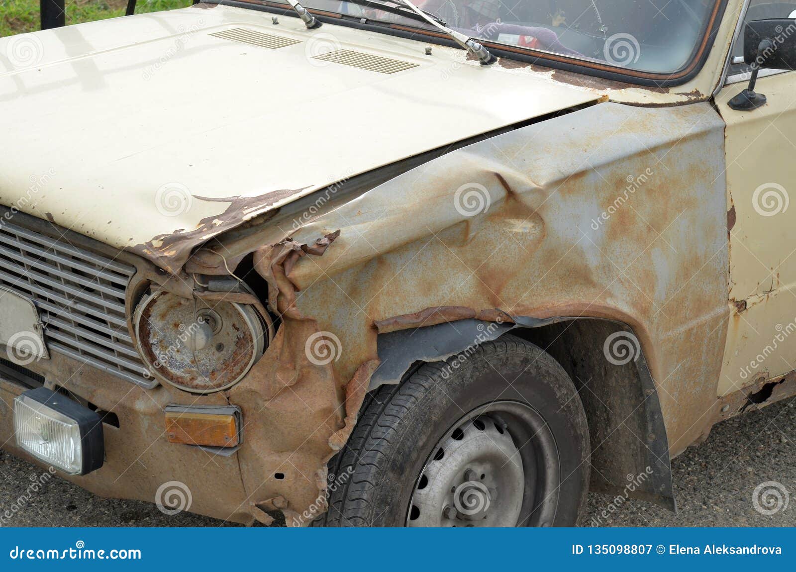 Fragment of the Front Part of an Old Rusty Broken Car that Has Been in ...