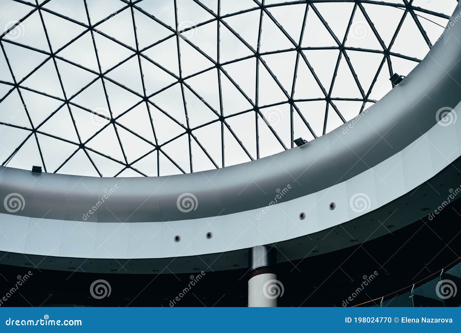 Fragment of Glass Dome Made of Metal Triangular Structures. Inside View ...