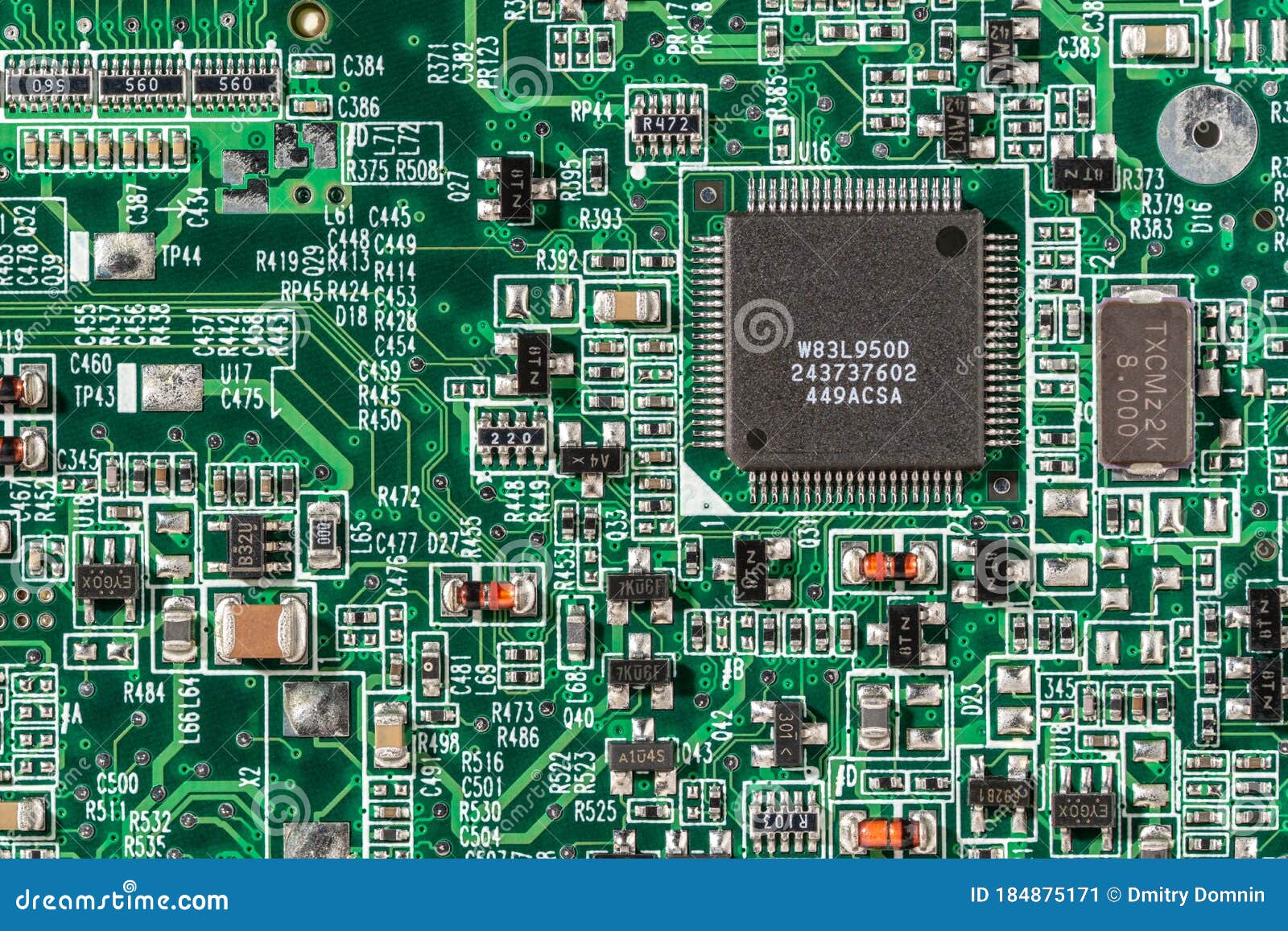 Fragment of a Green Printed Motherboard Stock Image - Image of elements ...
