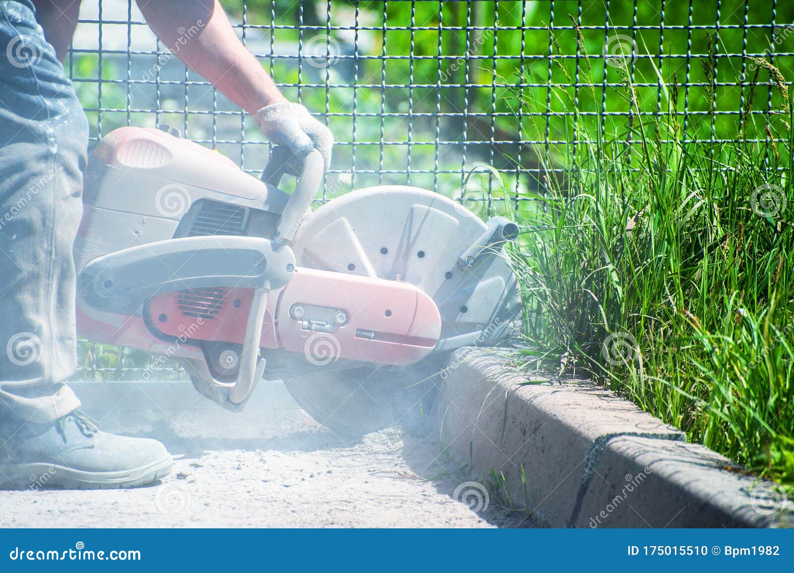 Fragment of a Joint Cutter on a Brushed Concrete Surface Stock Photo ...