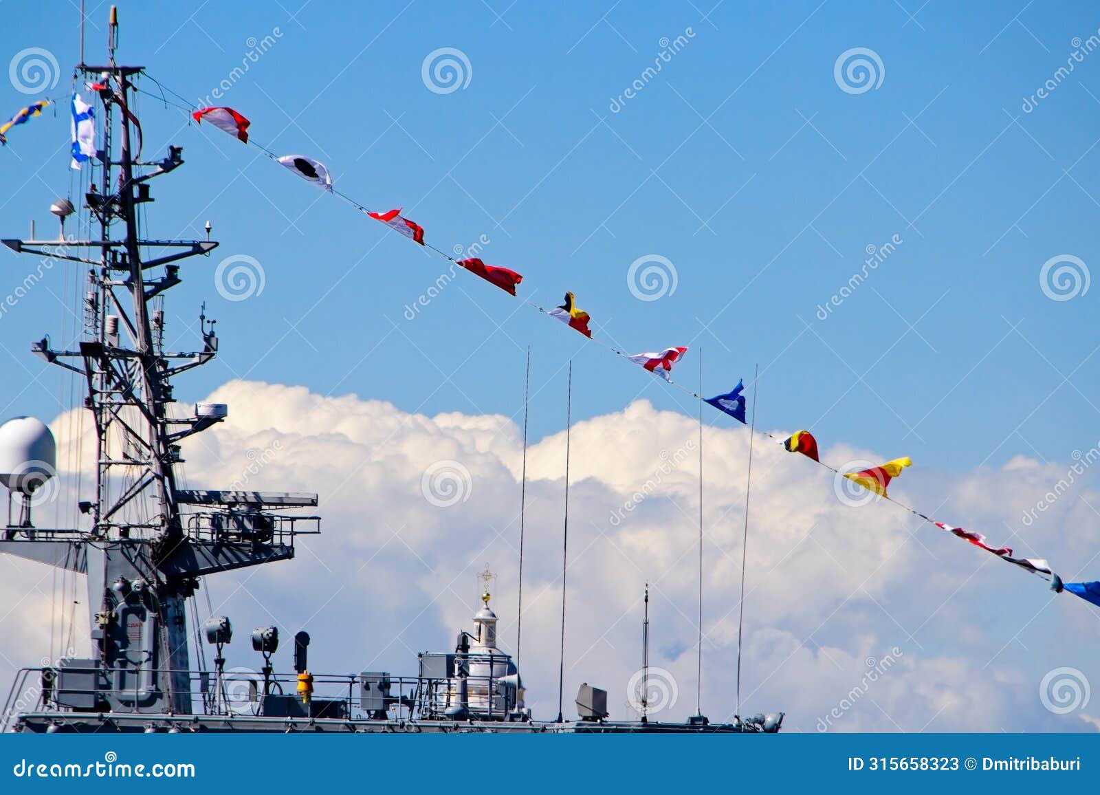 A Fragment of the Mast of a Modern Warship, Decorated with Colorful ...