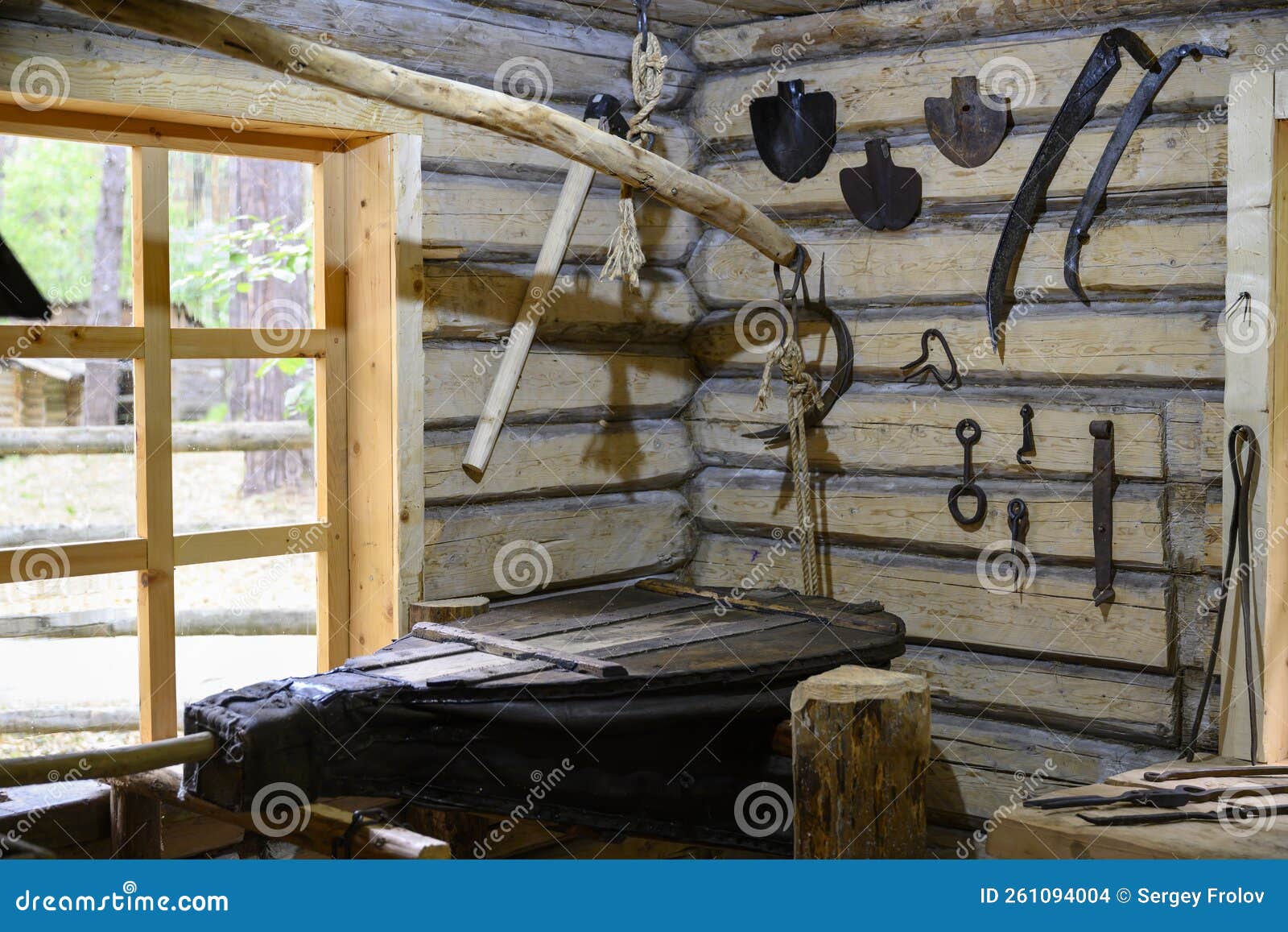 Fragment of a Medieval Blacksmith S Workshop in a Wooden Hut with Tools ...