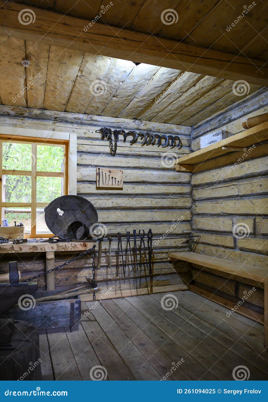 Fragment of a Medieval Blacksmith S Workshop in a Wooden Hut with Tools ...