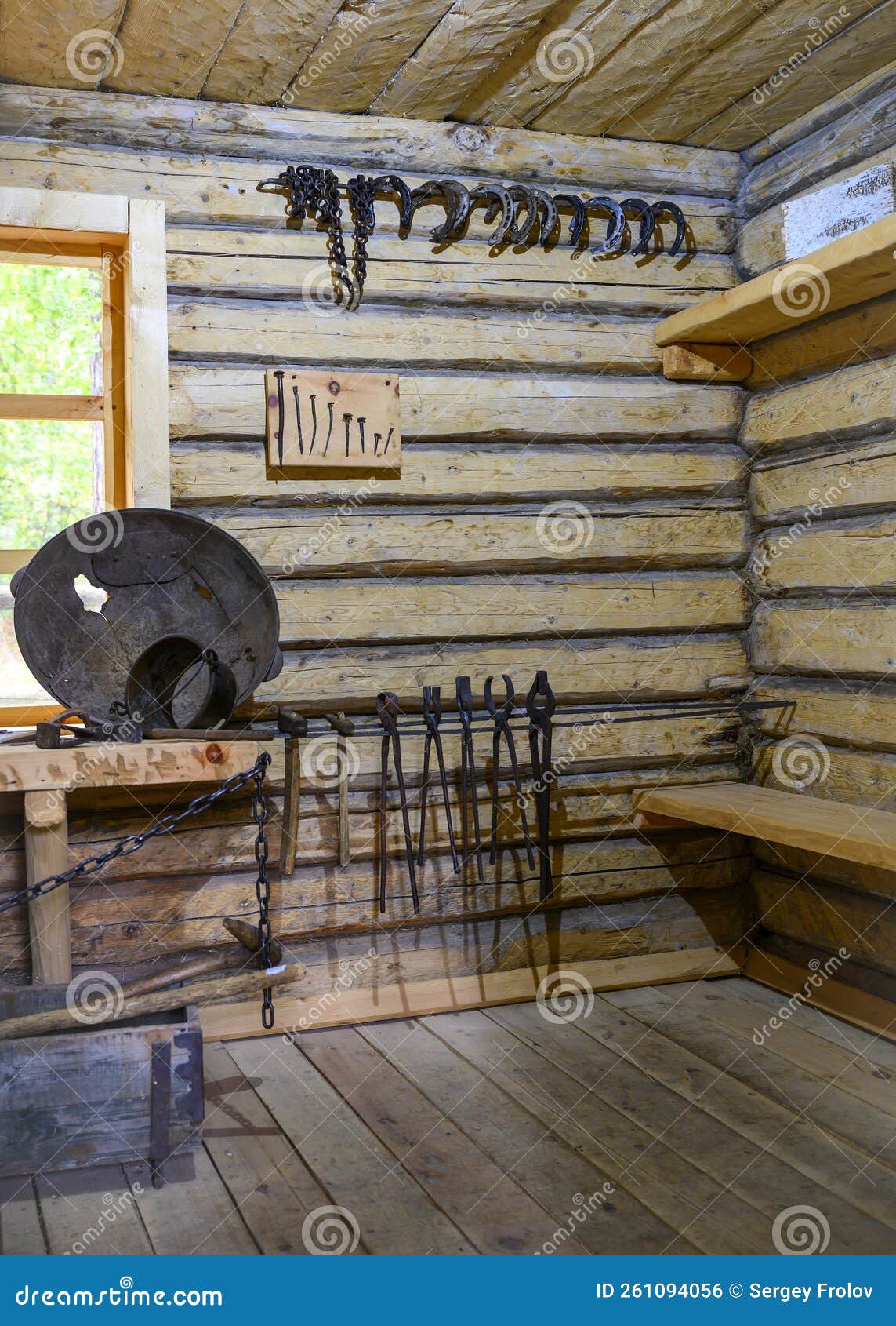 Fragment of a Medieval Blacksmith S Workshop in a Wooden Hut with Tools ...