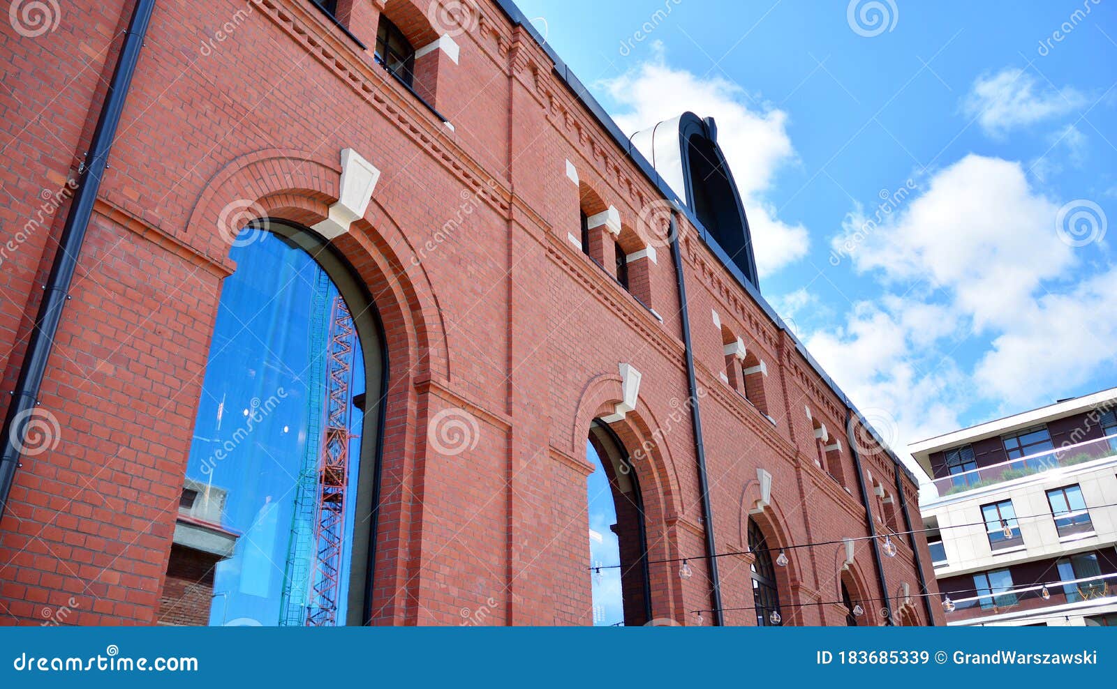 Revitalized Red Brick Building and Modern Office Building. Stock Image ... Revitalized Red Brick Building and Modern Office Building. Stock Image ...