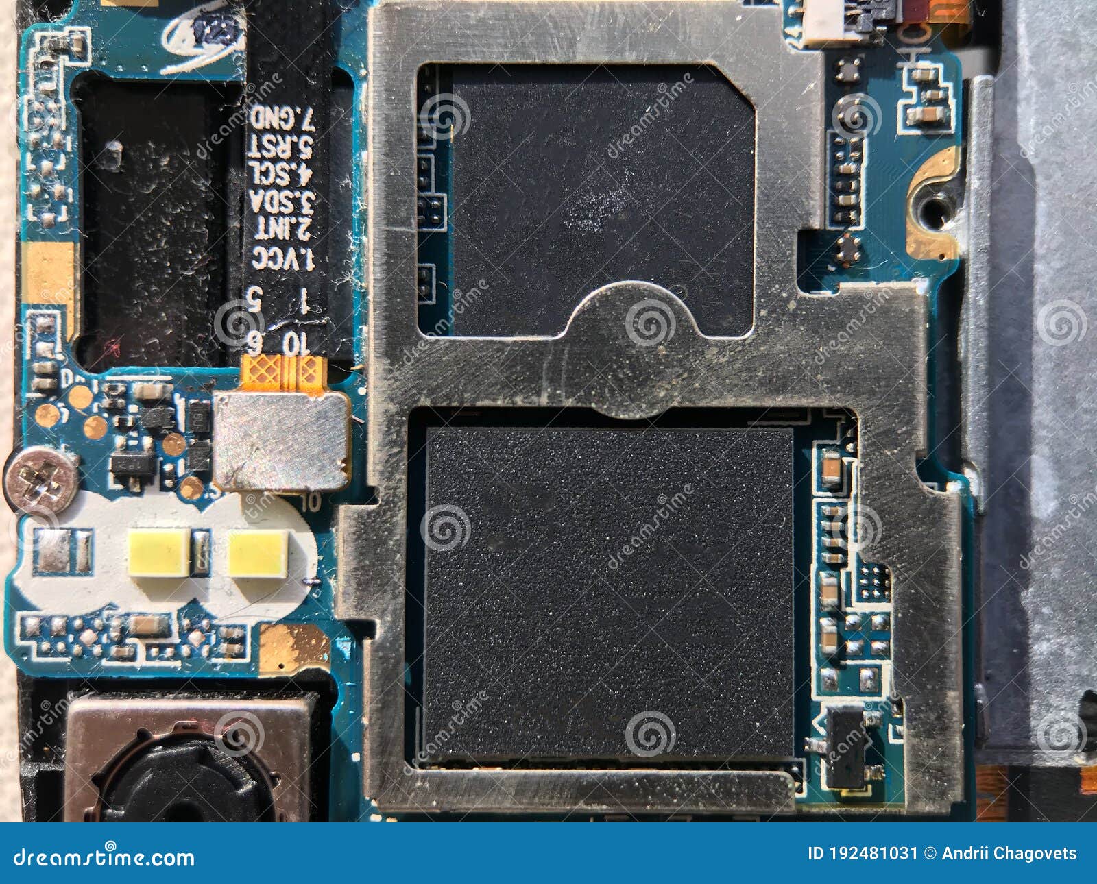 Fragment of the Motherboard of a Mobile Phone with a Processor Stock ...