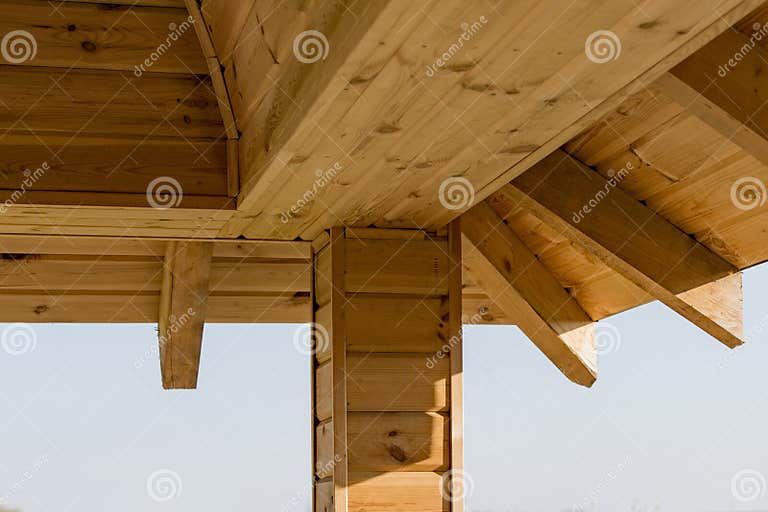 A Fragment of a New Frame of Timber Stock Photo - Image of architecture ...
