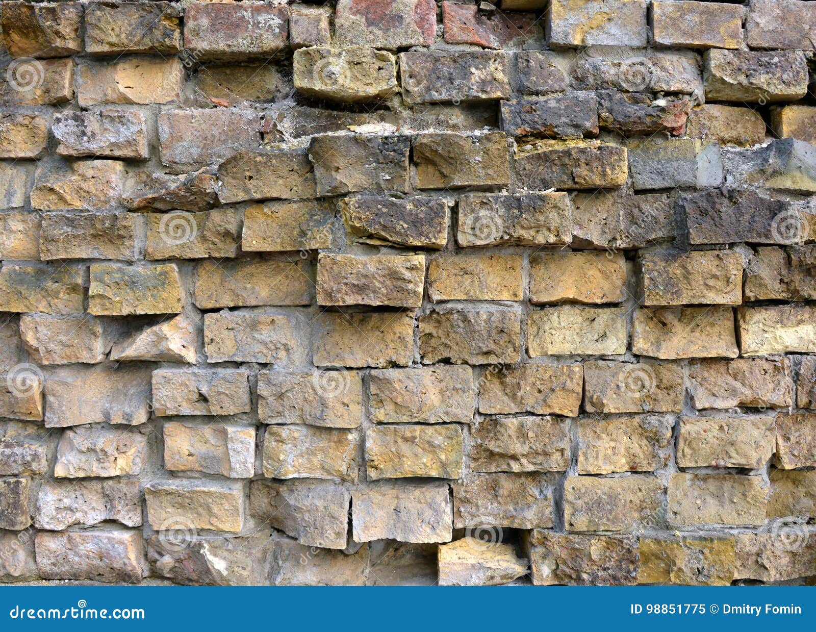 Fragment of old brick wall stock image. Image of destruction - 98851775
