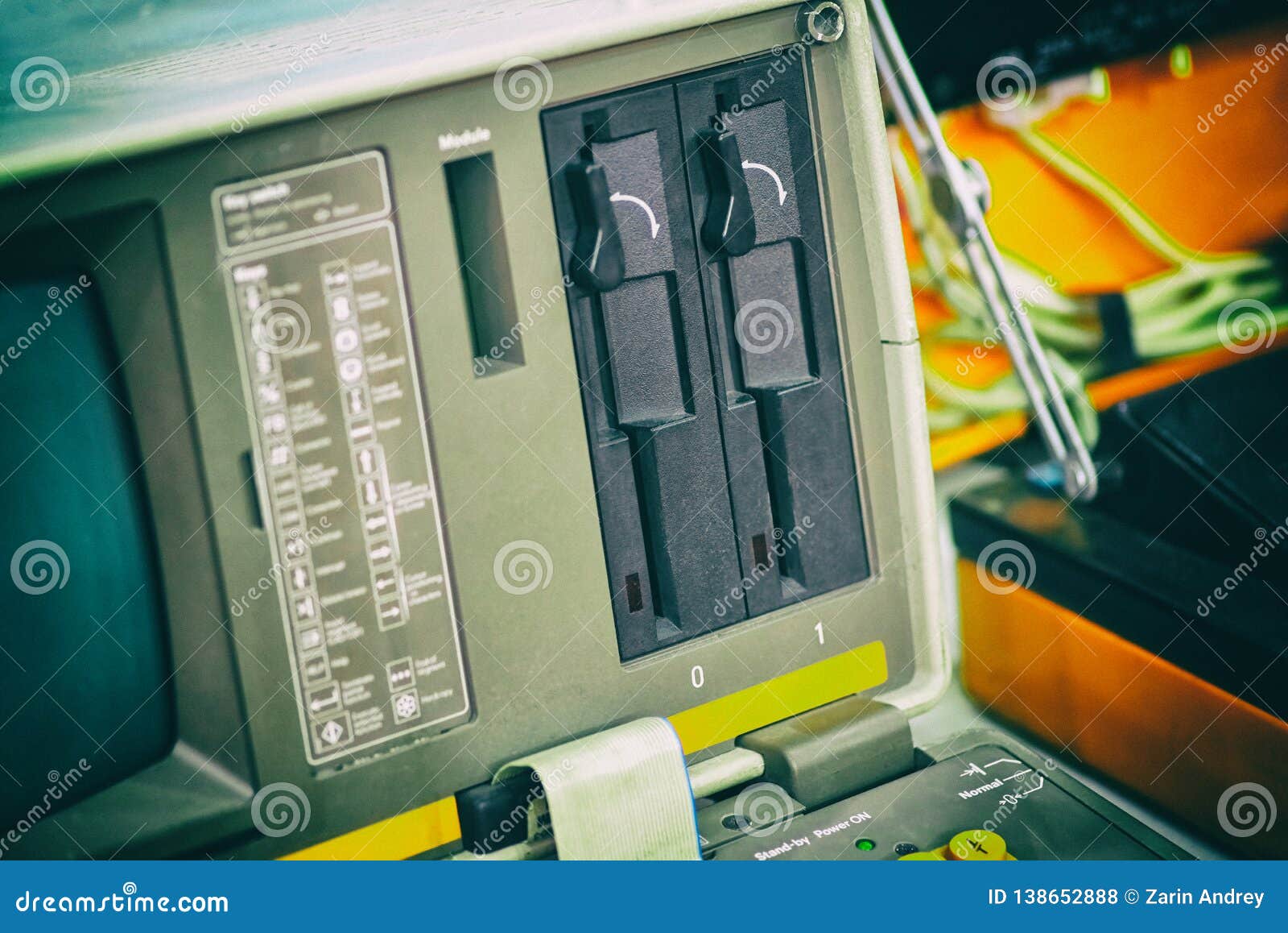 Fragment of an Old Computer with Five-inch Floppy Drives, Close-up ...