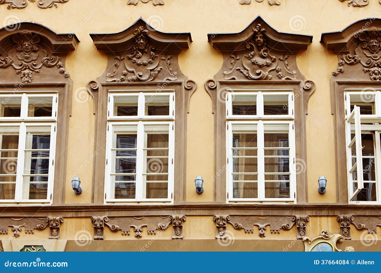 Fragment of Old Facade at a Historic Building with Windows Stock Photo ...