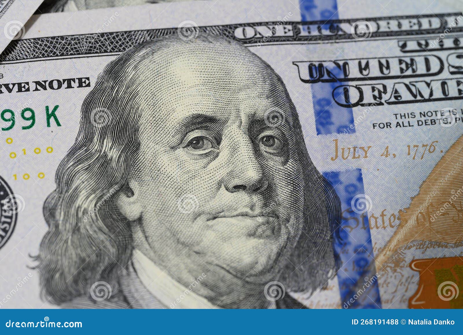 Fragment of One Hundred Dollar Bill with a Portrait of Benjamin ...