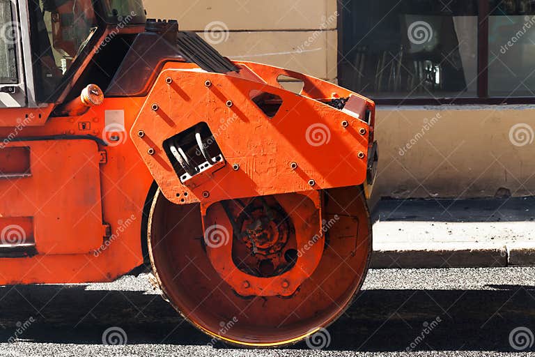 Fragment of Orange Roller, Urban Road is Under Construction Stock Image ...