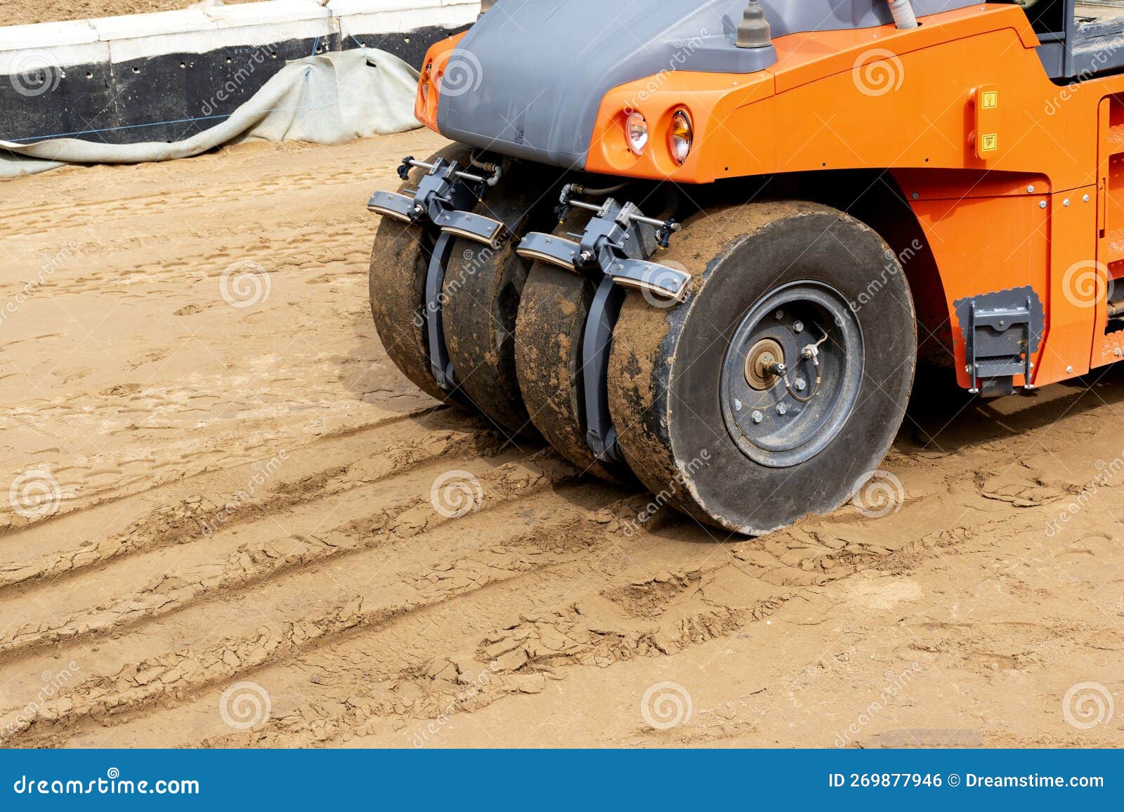 Pneumatic Roller Compactor At Asphalt Pavement Works For Road Repairing ...