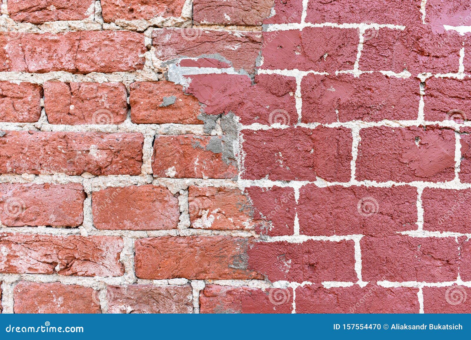 Restoration Of An Old Red Brick Wall. Scaffolding Of Wooden Planks ...