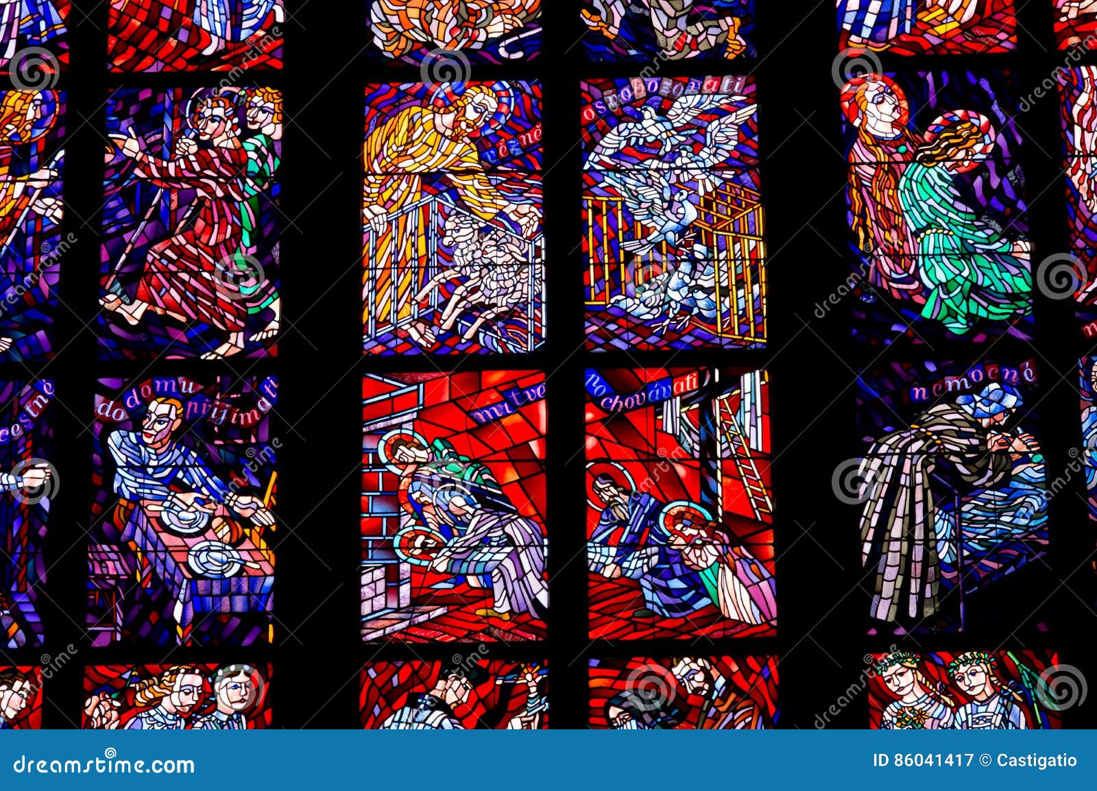 Fragment of Stained Glass Window in the Cathedral of St. Vitus. Stock ...